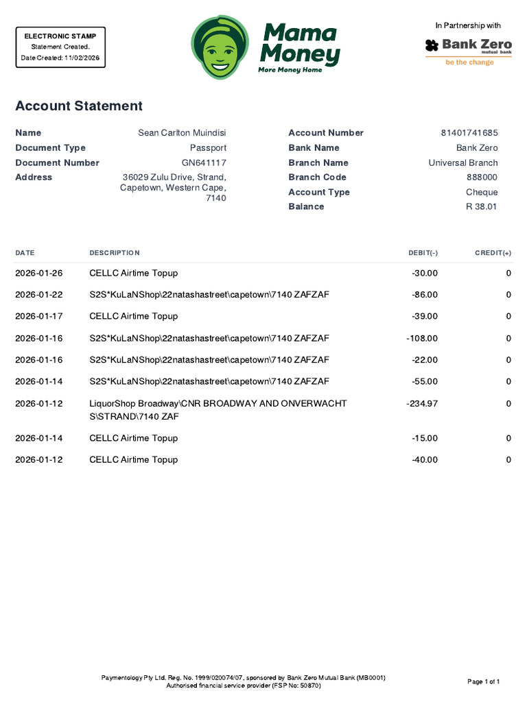 Account Statement: Electronic Stamp Statement Created. Date Created: 11 ...