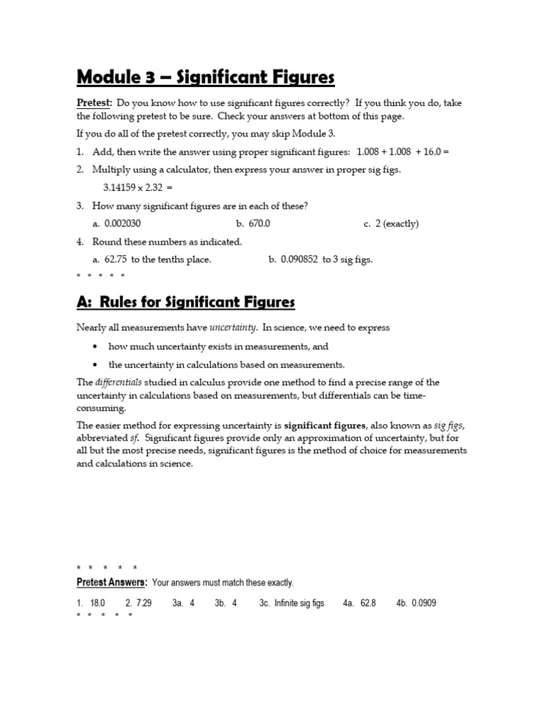 Module 3 - Significant Numbers | PDF | Significant Figures | Multiplication
