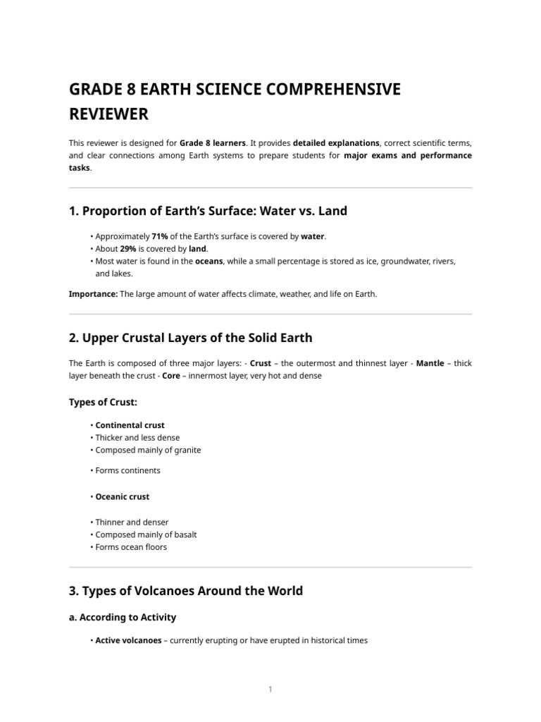 Earth Science Review Materials (1) | PDF | Volcano | Tide