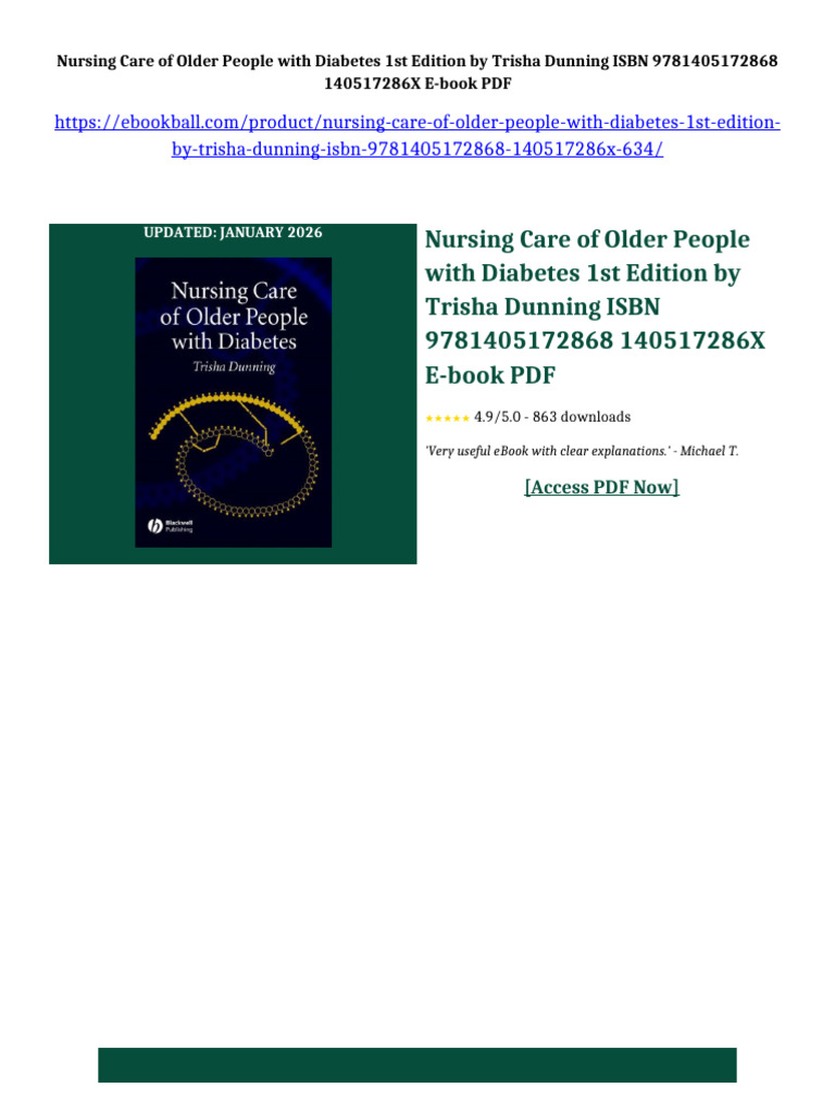 Nursing Care of Older People With Diabetes 1st Edition by Trisha ...