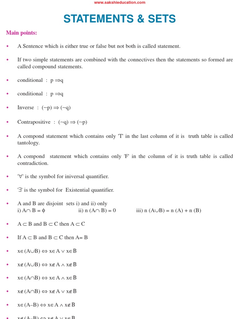 Statements & Sets: Main Points | PDF