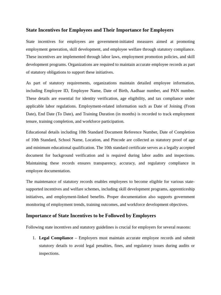State Incentives For Employees and Their Importance For Employers | PDF ...