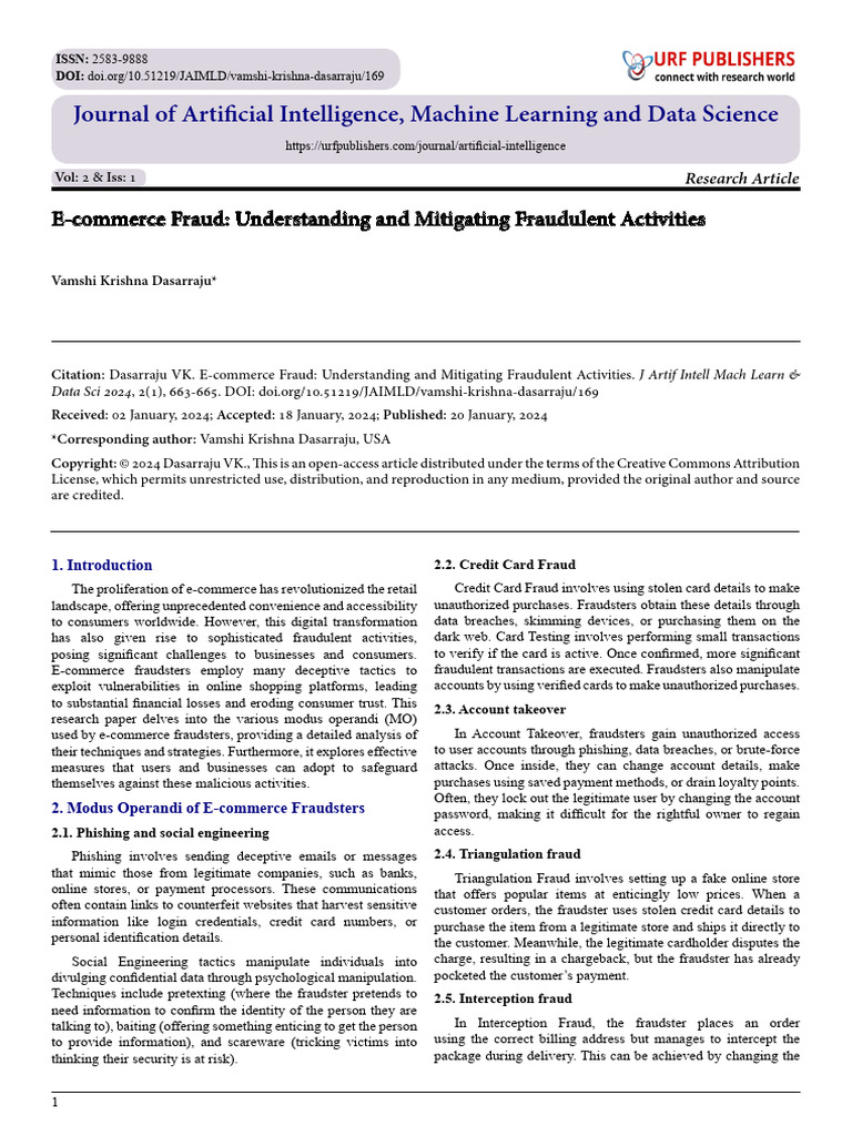 E-commerce Fraud: Understanding and Mitigating Fraudulent Activities | PDF