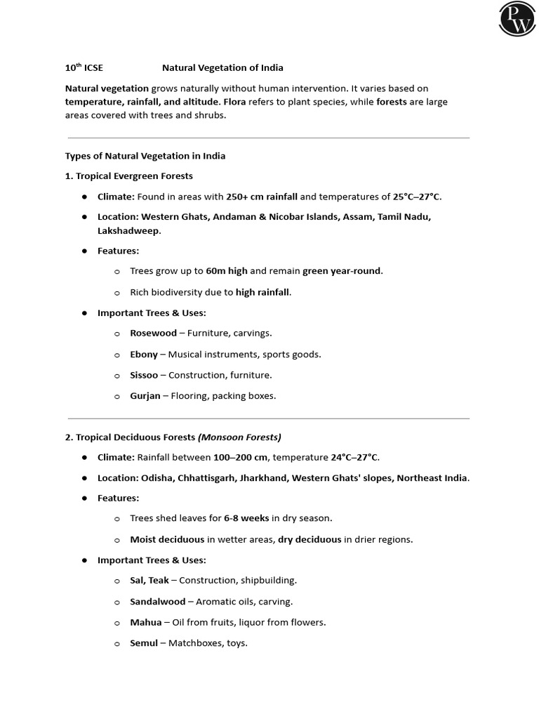 Natural Vegetation Handwritten Notes | PDF | Forests | Trees