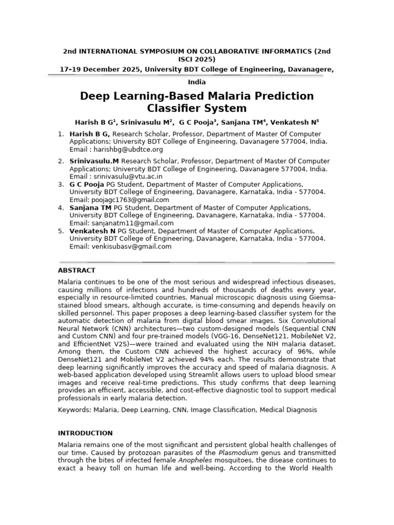 Deep Learning - Based Malaria Prediction Classifier System | PDF | Deep ...