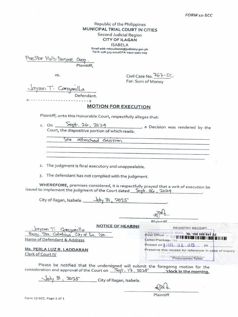 Complaint for Sum of Money-fivestarcoop Gamu Branch vs Jayson ...