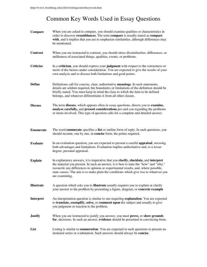 Common Key Words Used in Essay Questions | PDF | Definition | Evaluation
