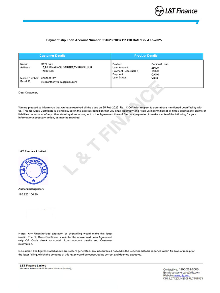 810485855 L T Finance Limited Payment Slip (1) Lnt.pdf | PDF