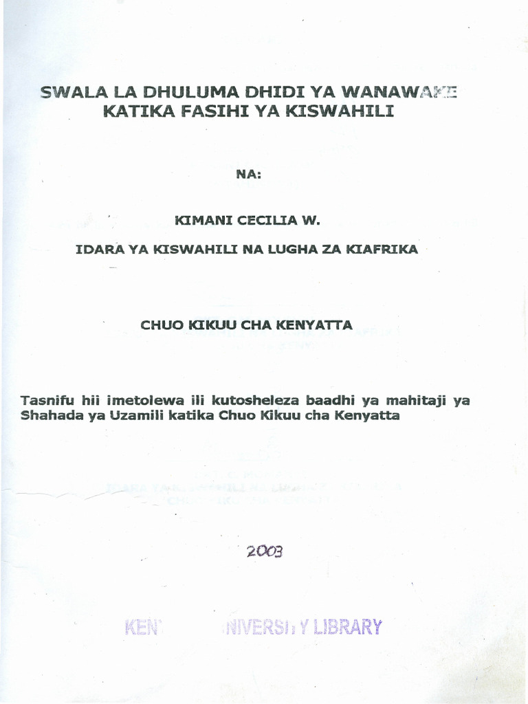 Swala La Dhuluma Dhidi Ya Wanawake Katika.... | PDF