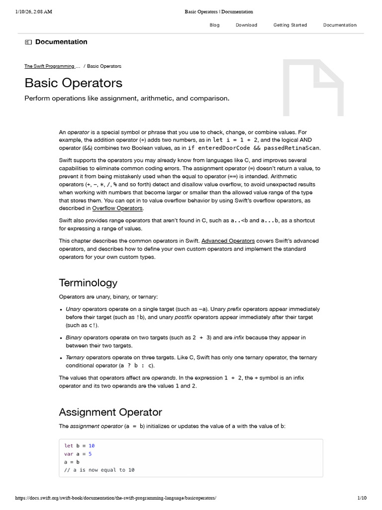 Basic Operators - Documentation | PDF | Swift (Programming Language ...