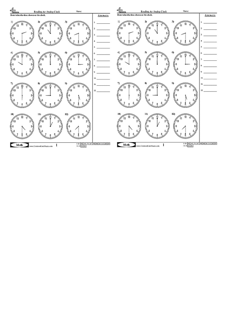 Clock Seat Work | PDF