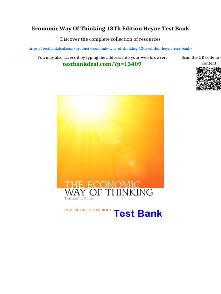 Economic Way of Thinking 13th Edition Heyne Test Bank Full Chapters ...