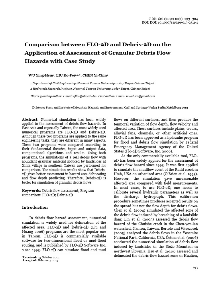 Comparison Between FLO-2D and Debris-2D On The Application of ...