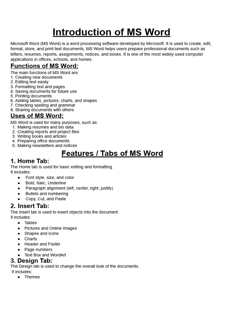 Introduction of MS Word | PDF | Microsoft Word | Application Software