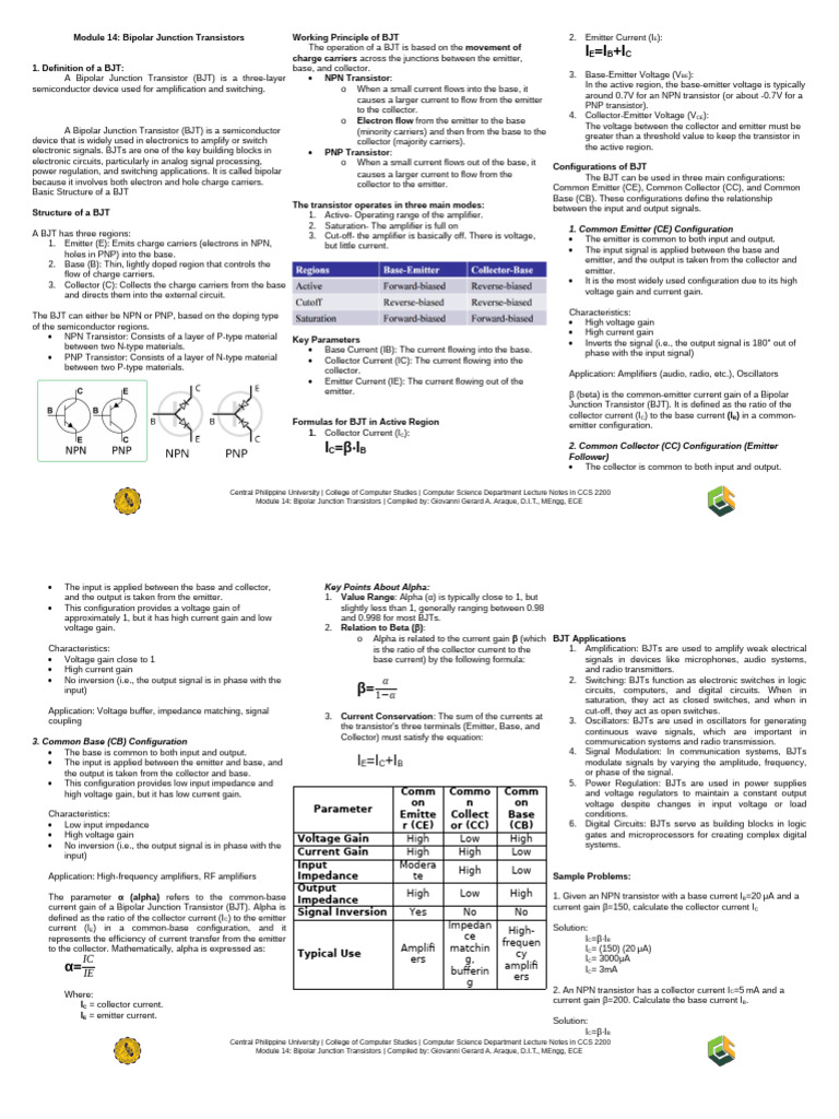 CCS 2200 Lec Module 14 | PDF | Bipolar Junction Transistor | Amplifier