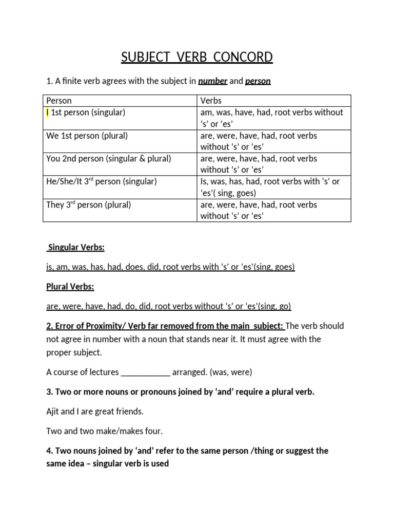 Grammar Subject Verb Concord | PDF | Grammatical Number | Plural