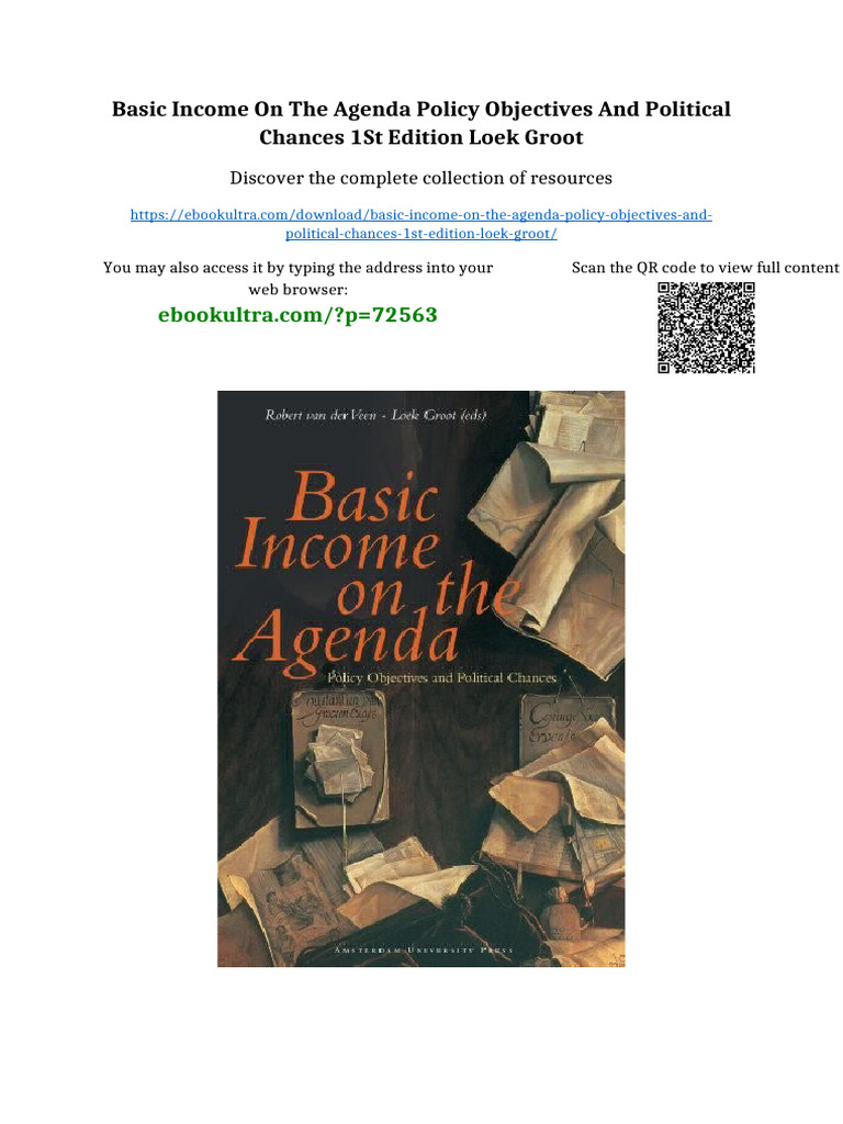 Basic Income on the Agenda Policy Objectives and Political Chances 1st ...