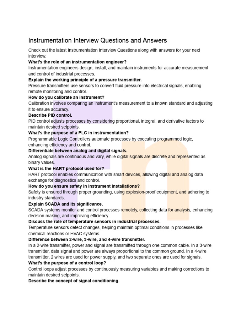 Instrumentation Interview Questions and Answers | PDF | Instrumentation ...