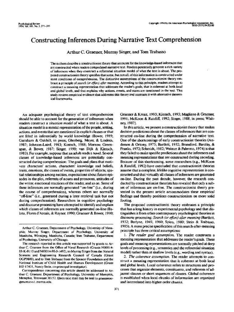Constructing Inferences During Narrative Text Comprehension ...