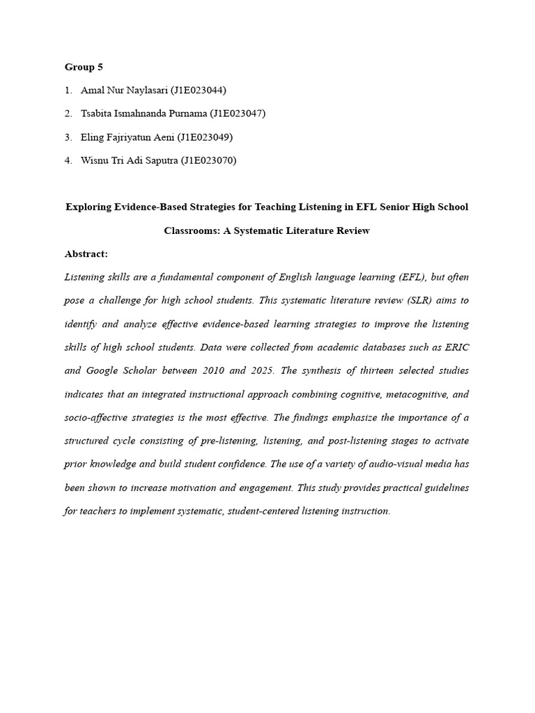 Exploring Evidence-Based Strategies For Teaching Listening in EFL ...