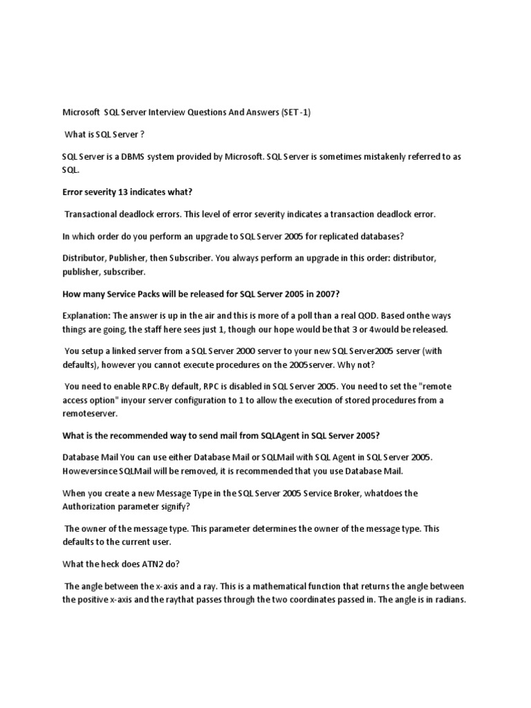 Microsoft Sql Server Interview Questions And Answers Pdf Microsoft Sql Server Database Index