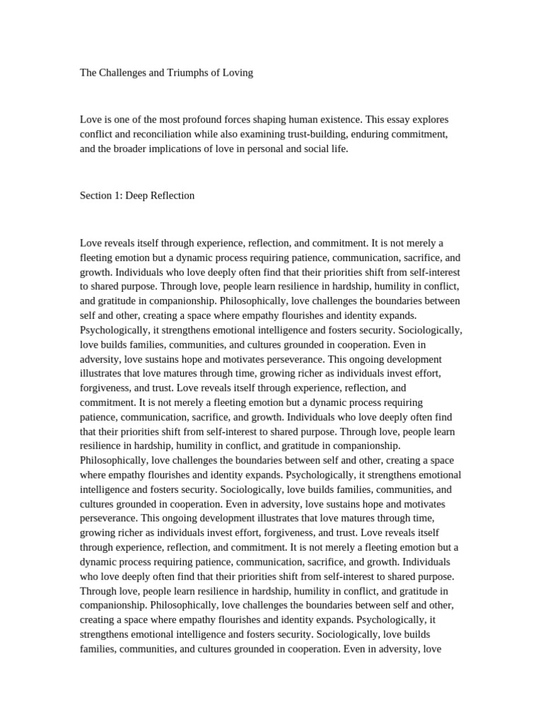 Essay 3 The Challenges and Triumphs of Loving | PDF | Psychological ...