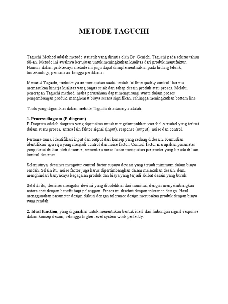 Metode Taguchi | PDF