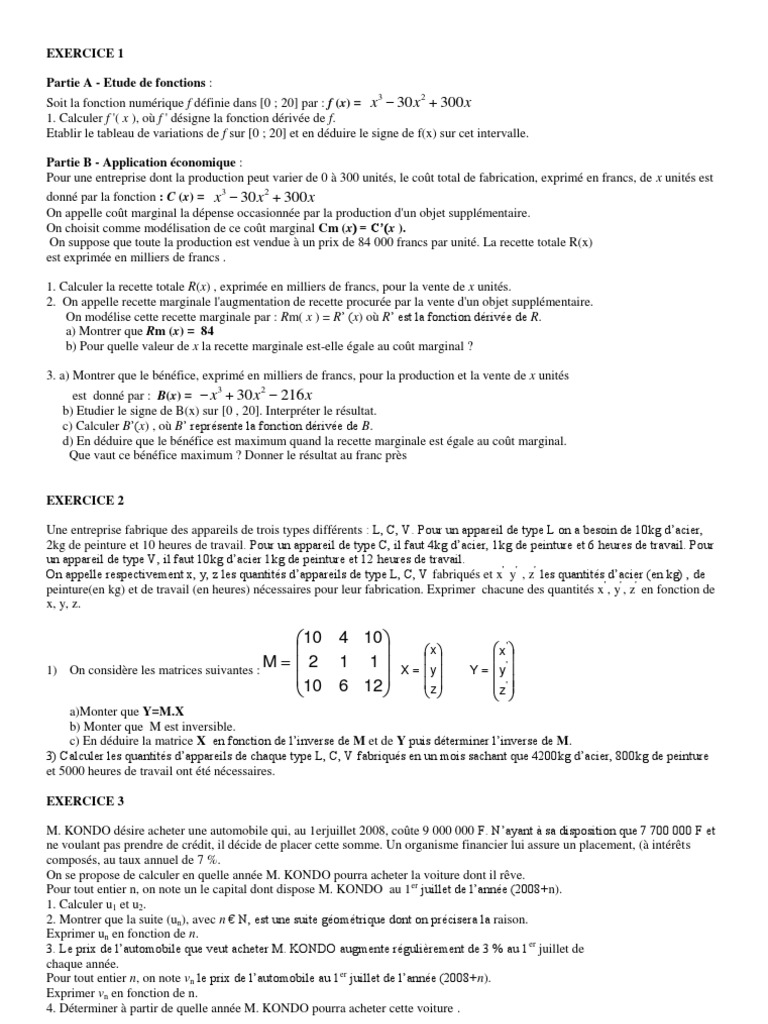 Evaluation Math. Gene. | PDF | Coût marginal | Économie