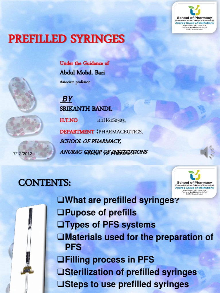 A PPT On Prefilled Syringes | PDF | Syringe | Sterilization (Microbiology)