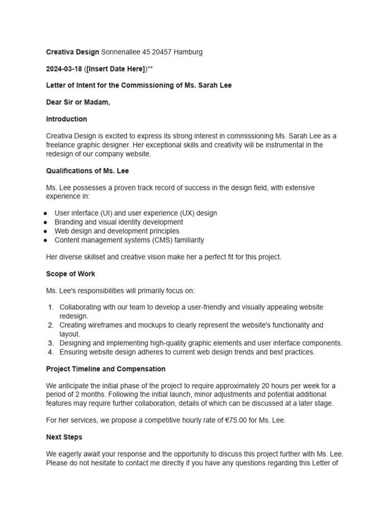 Example For Letter of Intent | PDF