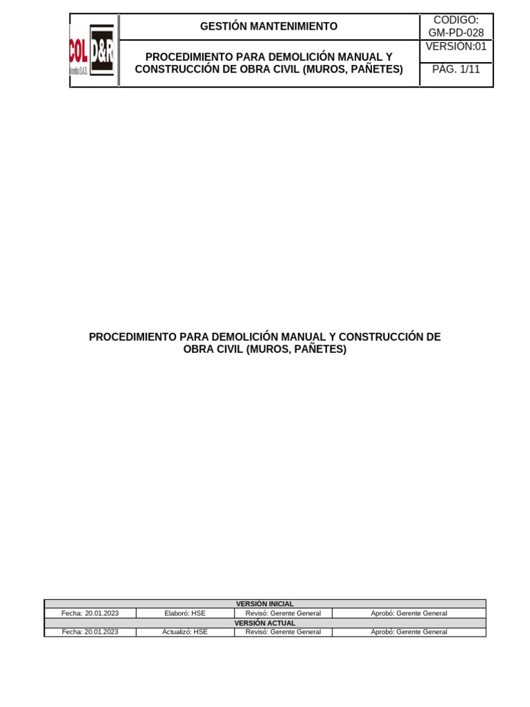 GM-PD-028 Demolicion Manual y Construccion de Obra Civil | PDF ...