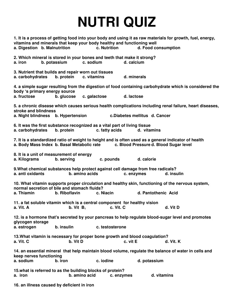 Nutri Quiz | Carbohydrates | Nutrition