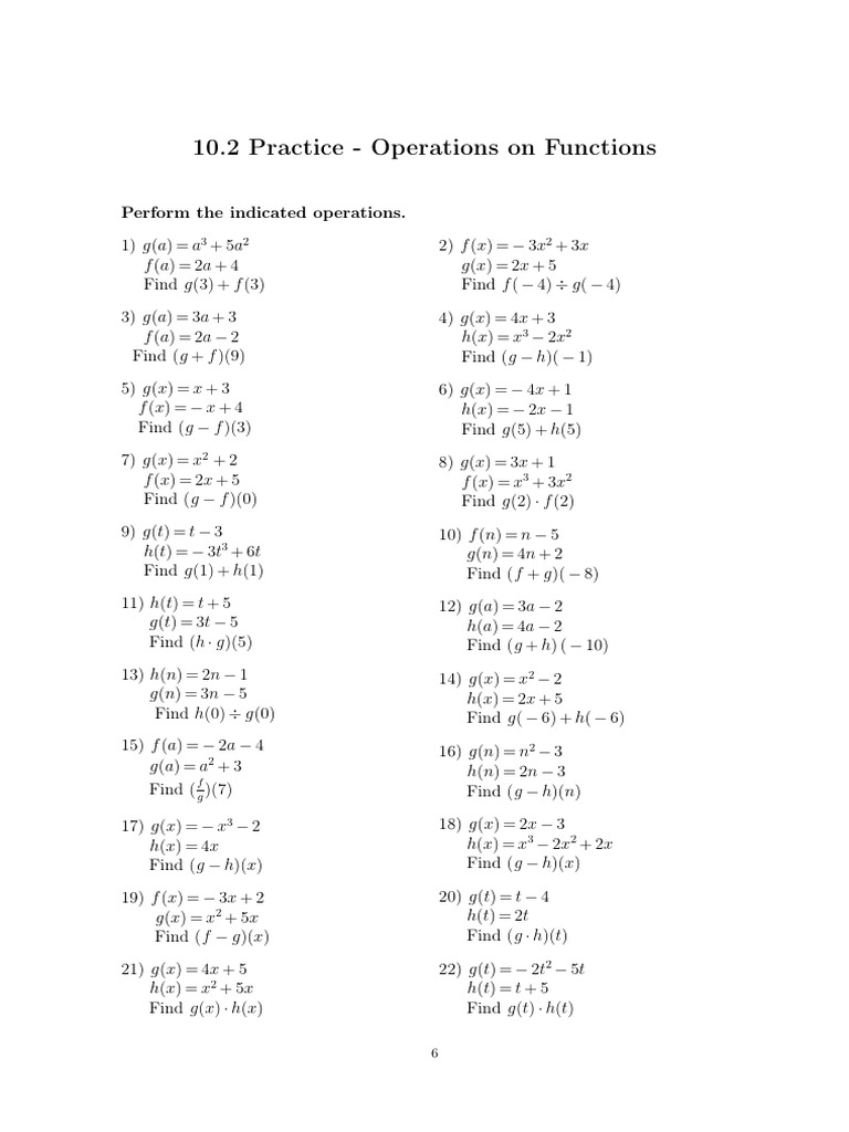 Operation With Function Worksheet | PDF