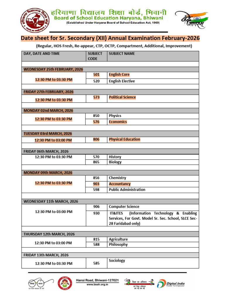 12th Class Annual Examination 2026 | PDF