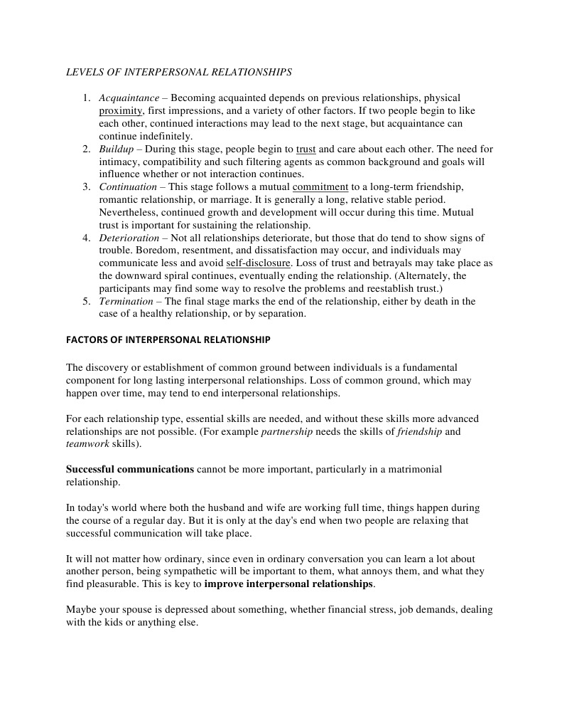 Levels of Interpersonal Relationships | PDF | Interpersonal ...