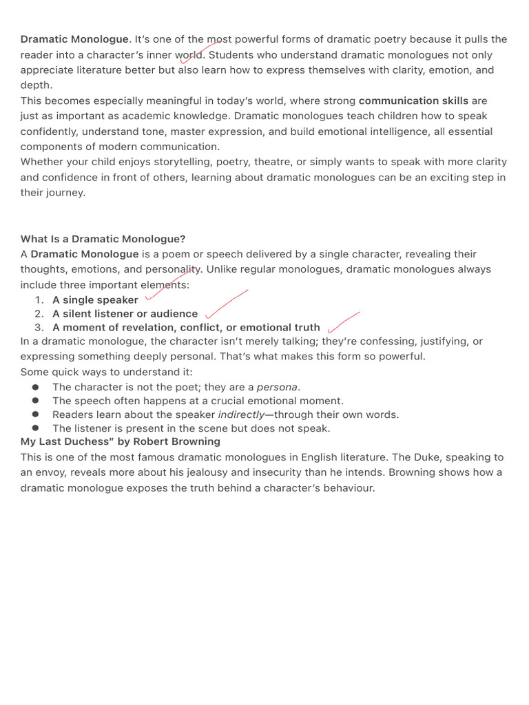 Dramatic Monologue. It's One of The Most Powerful Forms of Dramatic | PDF