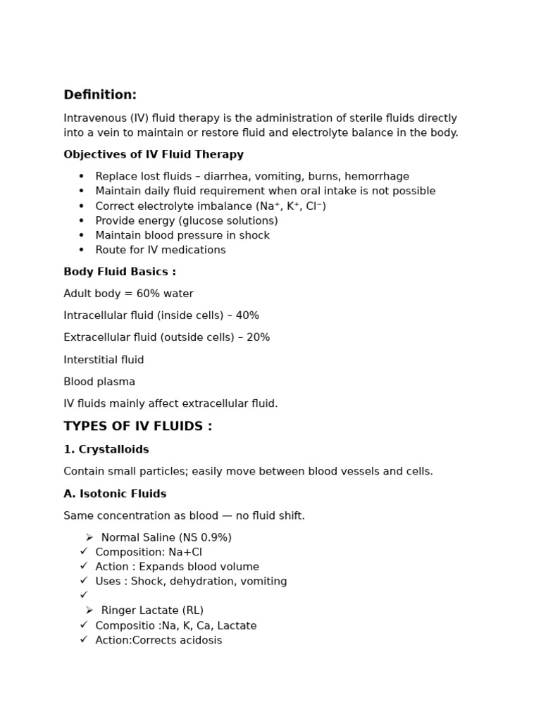 IV Fluids | PDF | Intravenous Therapy | Saline (Medicine)