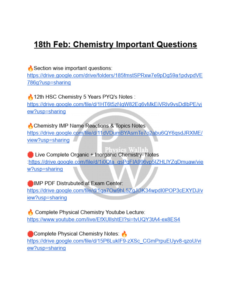 Chemistry Important Questions | PDF
