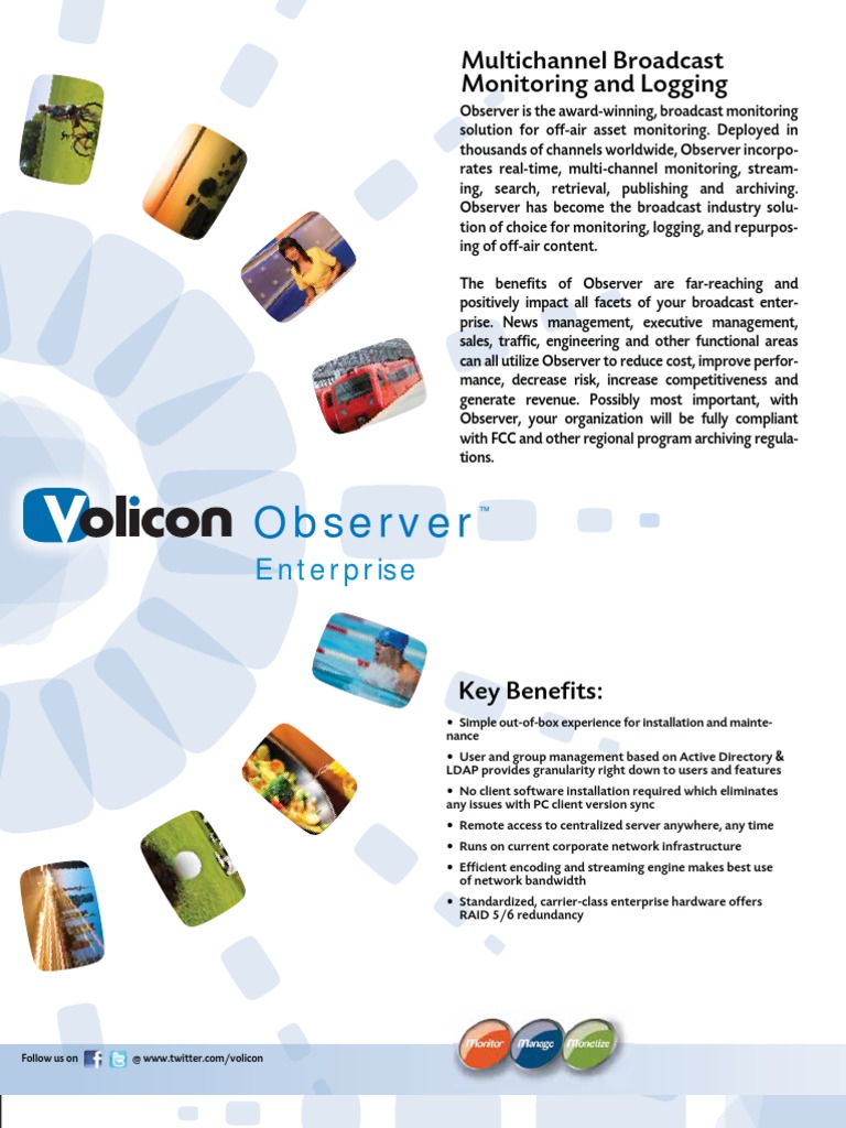 Volicon Observer Enterprise Brochure | PDF | Streaming Media | Video