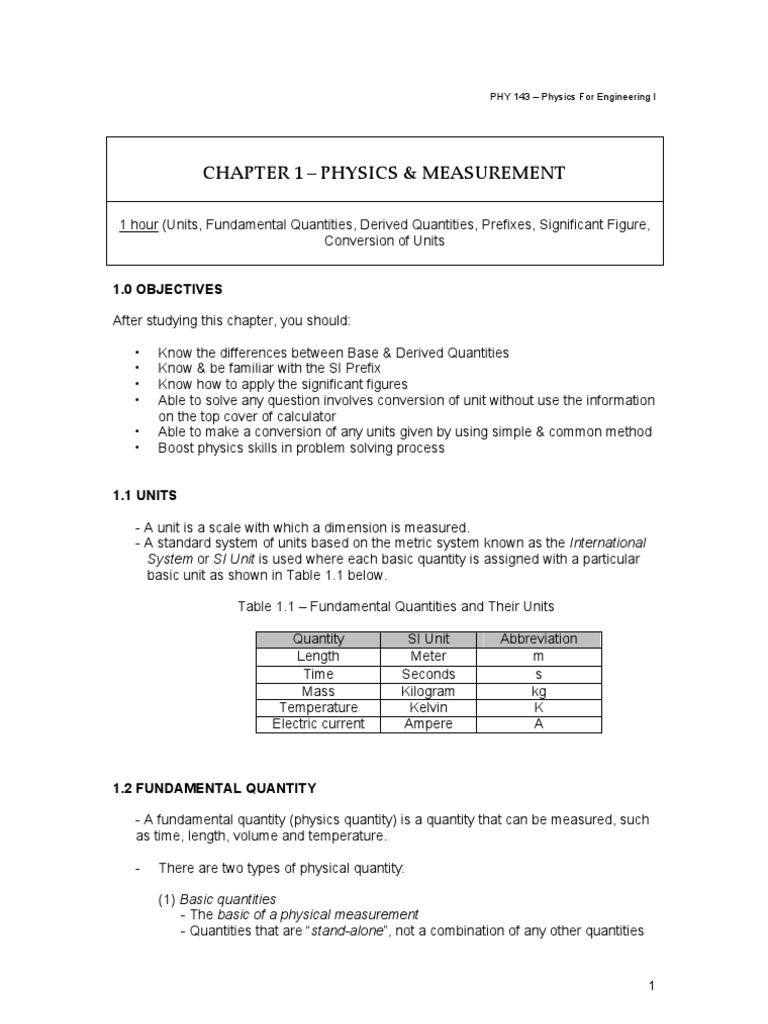 CHAPTER 1 - Physics & Measurement | PDF | International System Of Units ...