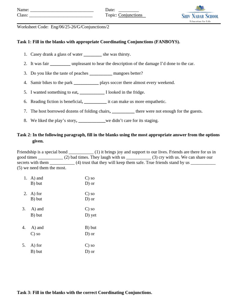 WS Conjunctions Grade VI. | PDF | Cricket | Team Sports