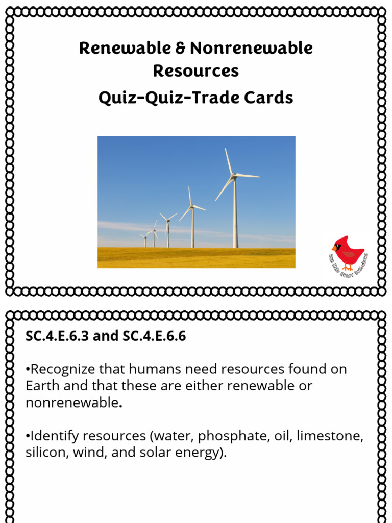 Renewable & Nonrenewable Resources Quiz-Quiz-Trade Cards | PDF | Fuels ...