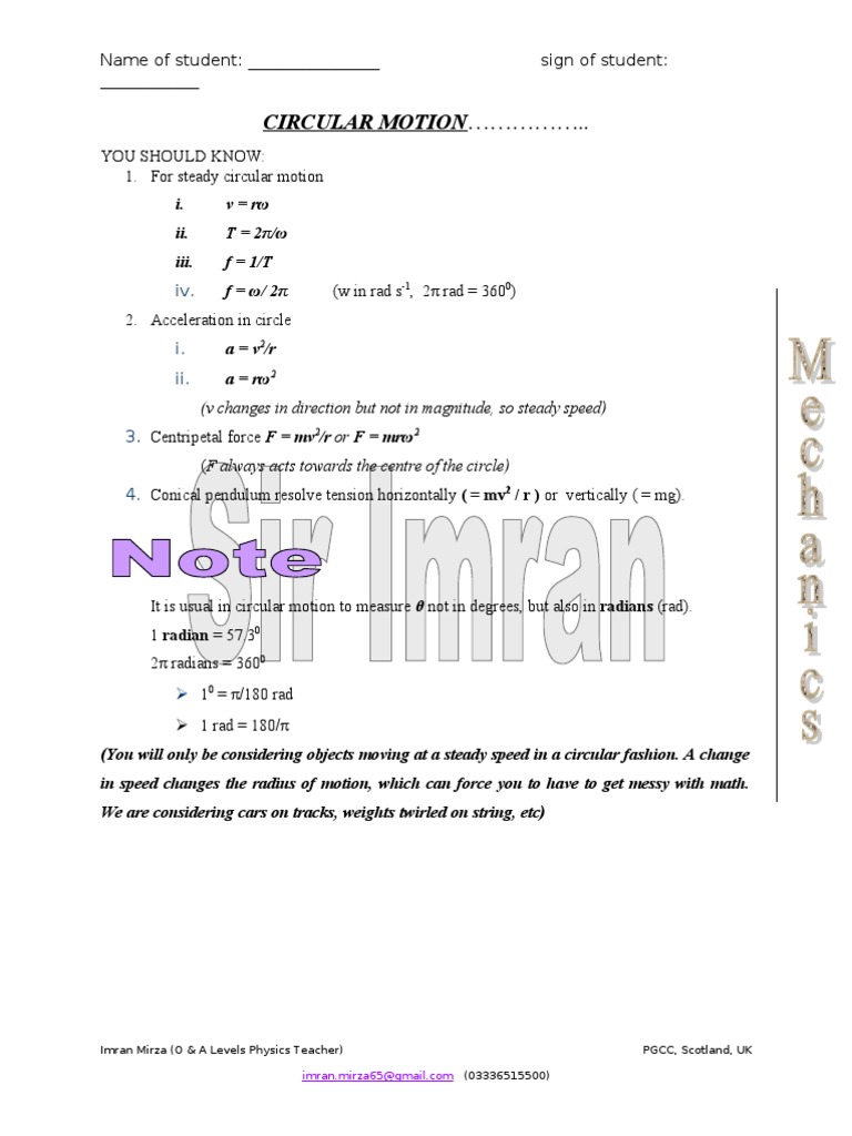 Circular Motion | PDF | Speed | Motion (Physics)