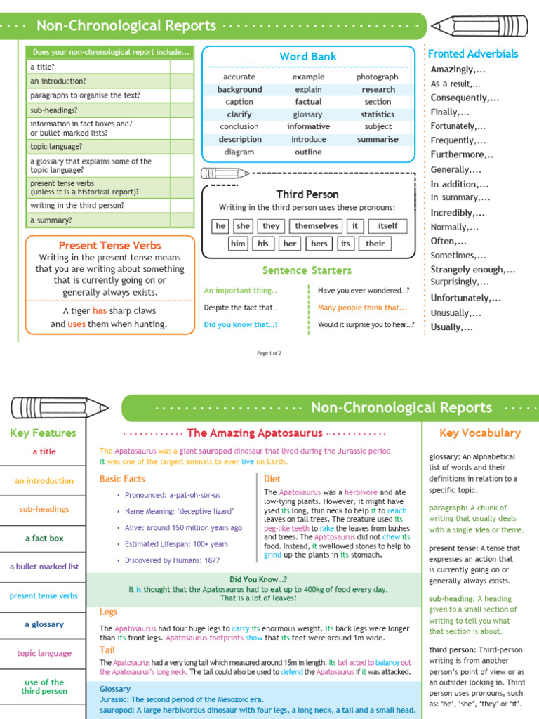 Writing Non Chronological Reports Knowledge Organiser Ver 2 | PDF ...
