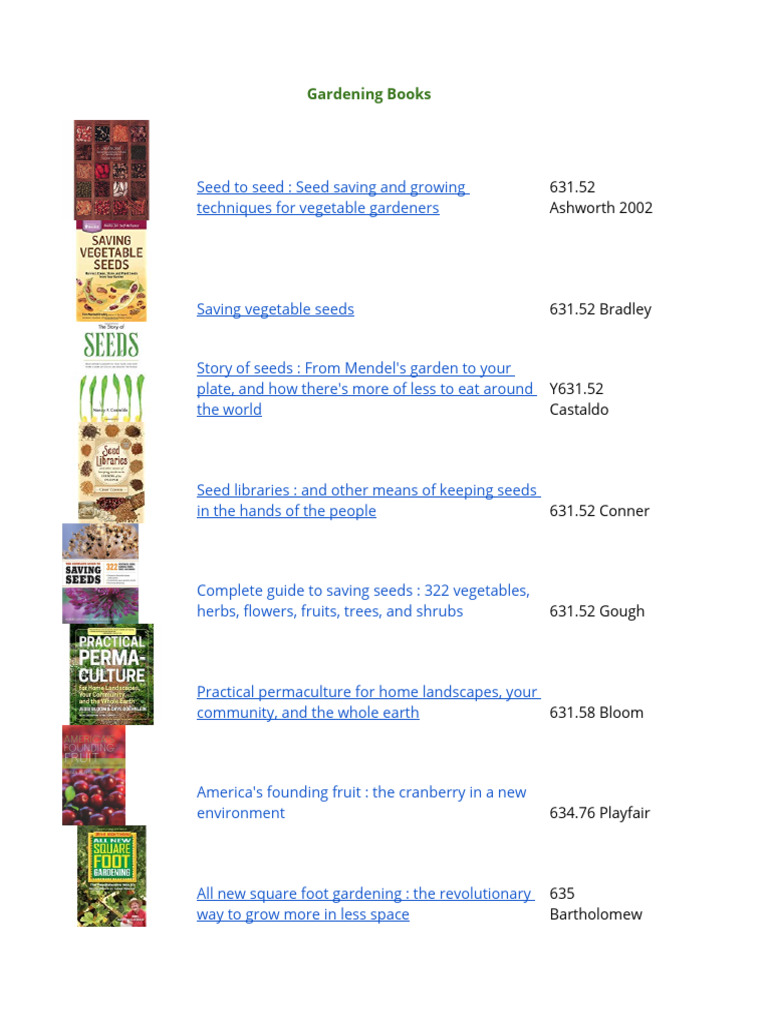 Seed Library Gardening Books 4-13-17 - Sheet1 | PDF | Vegetables | Gardens
