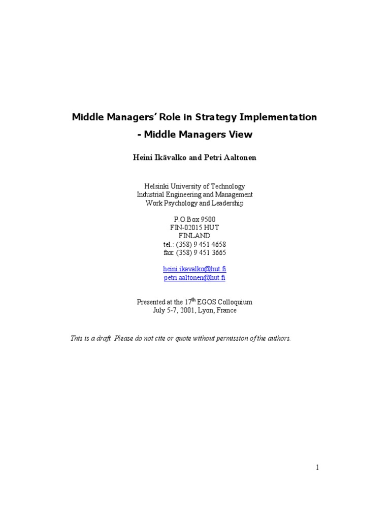 Middle Managers Role in Strategy Implementation | PDF | Top Down And ...
