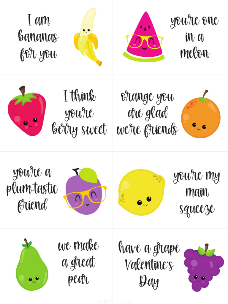 Fun Fruit Valentines Day Cards Printable | PDF