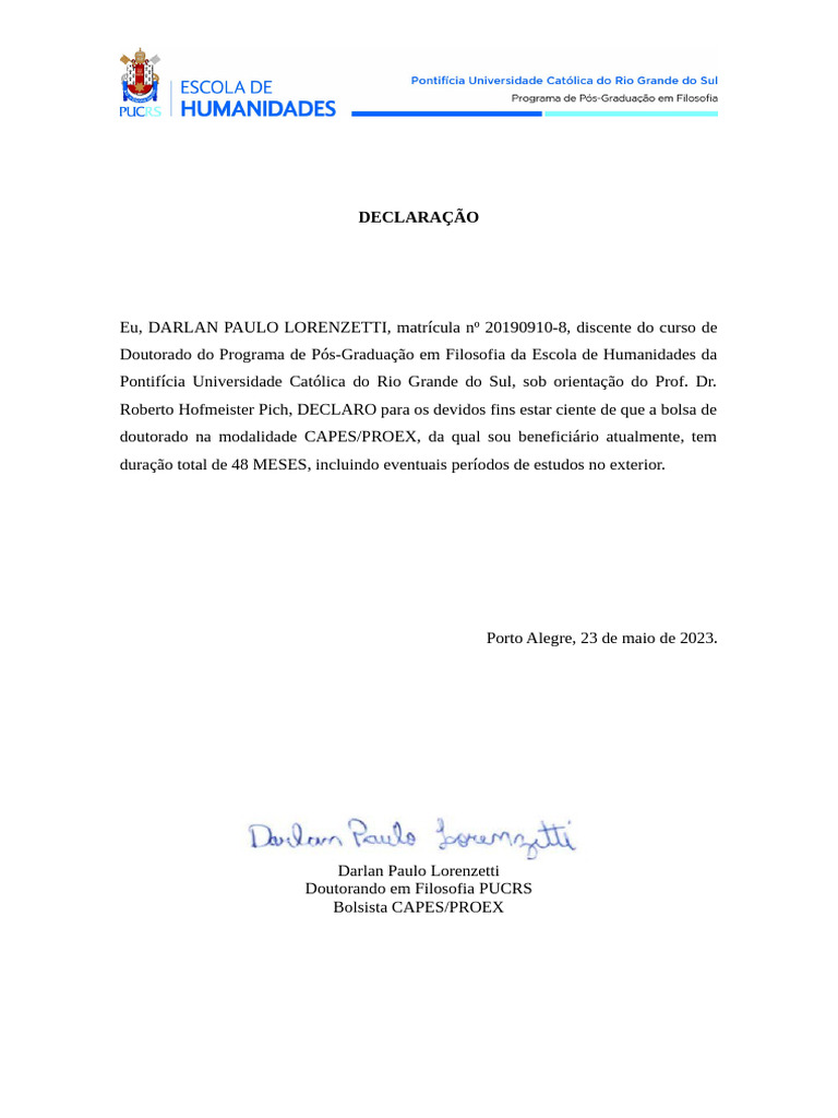 Declaração - Darlan | PDF