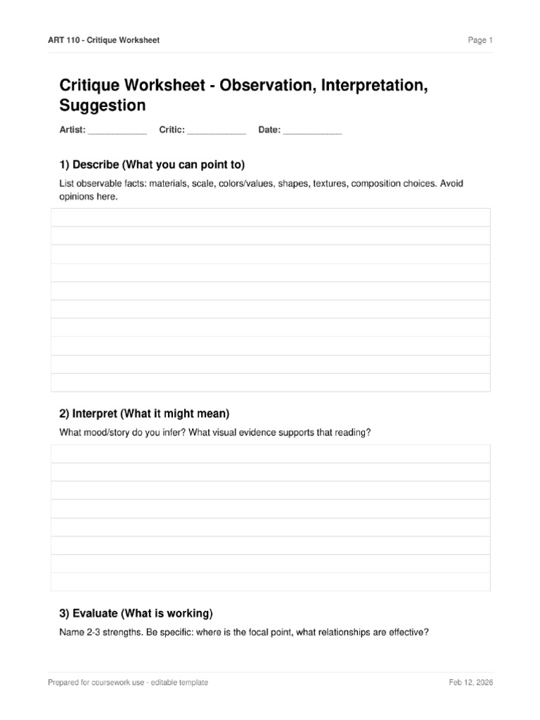 04 Critique Worksheet | PDF