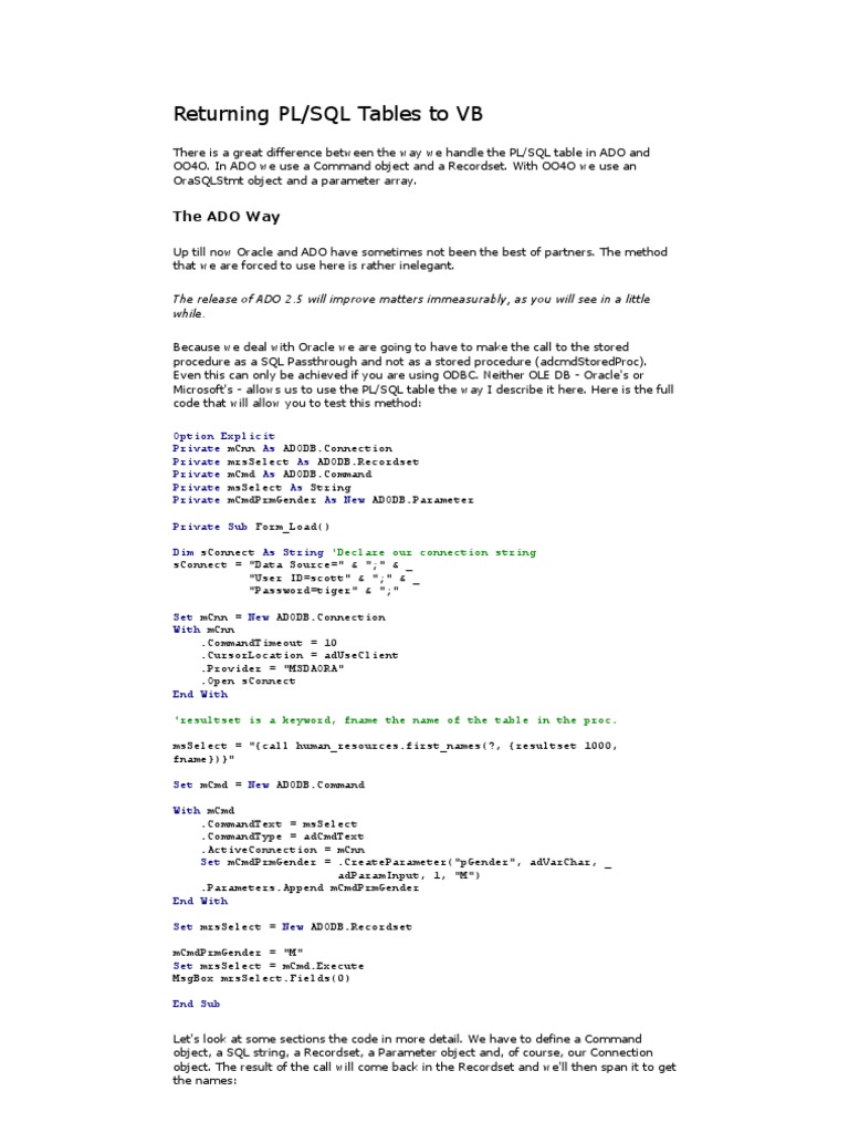 VB Oracle | PDF | Parameter (Computer Programming) | Pl/Sql